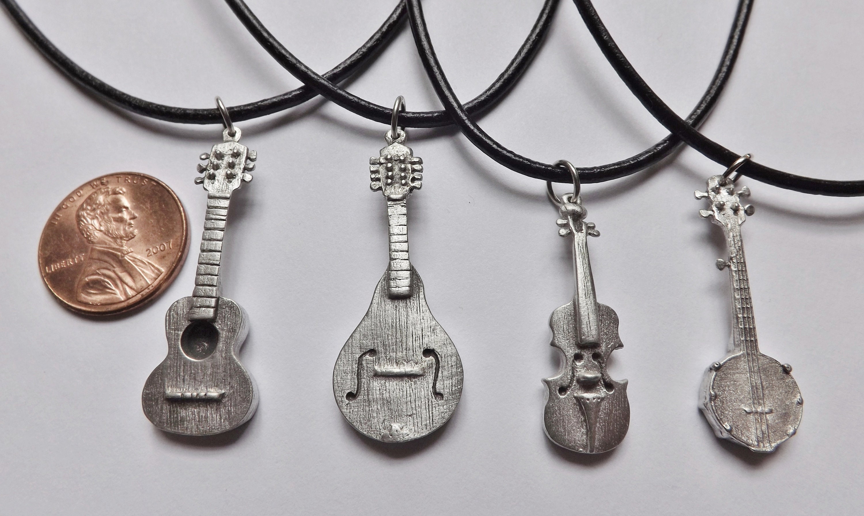 Mandolin Charm Necklace Silver Pewter Leather or Chain Usa-made - Etsy