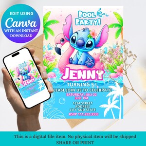Editable Stitch Pool Party Invitation, Girl Invitation, Pool Birthday ...
