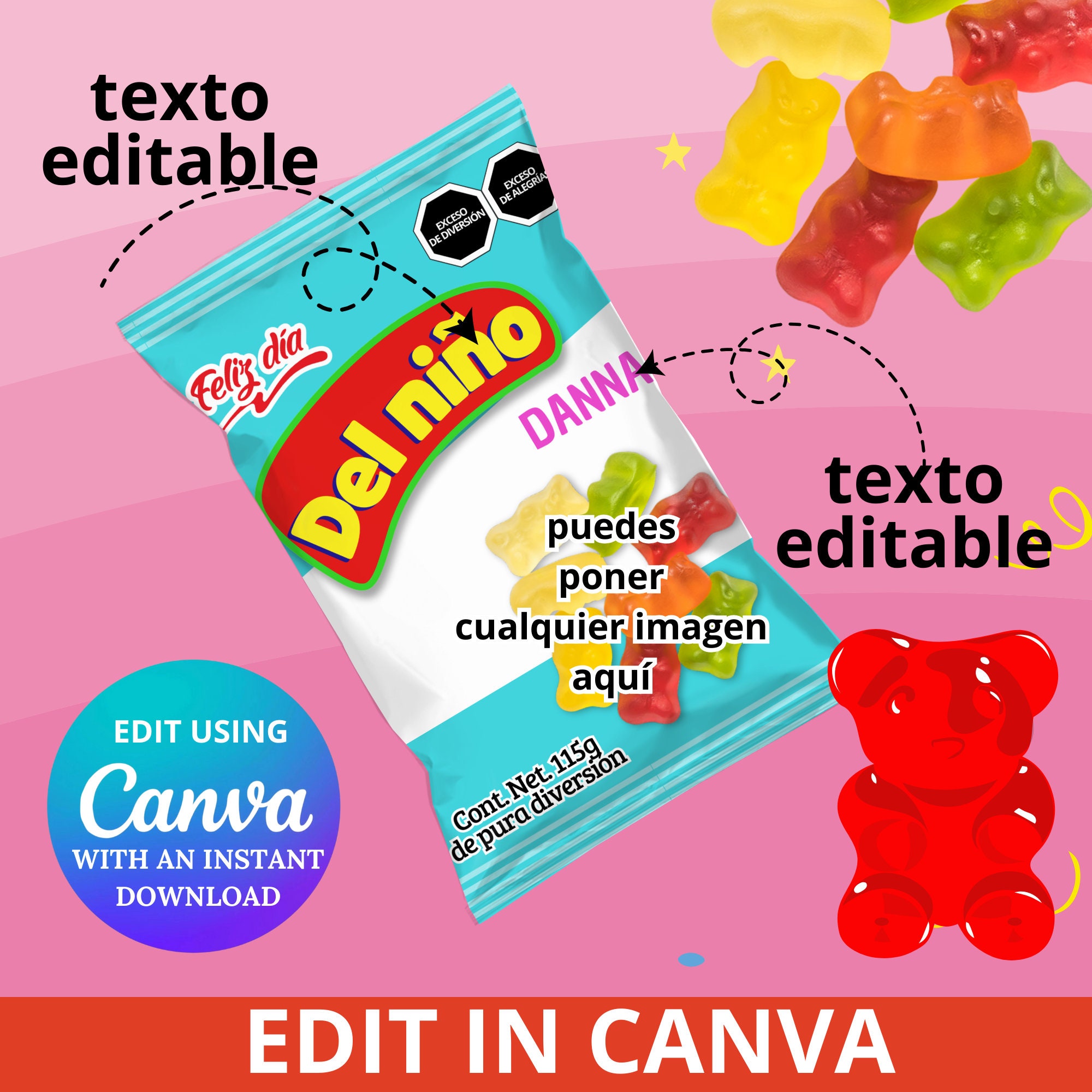 Chips Bags Template Editable in CANVA, PANDITA Gummy Bag Type - Etsy