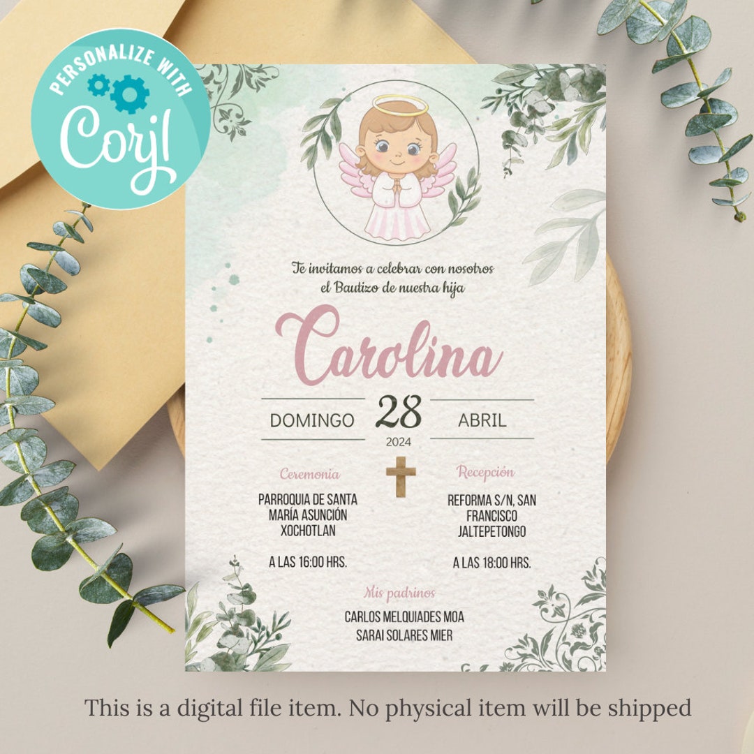 Angel Girl Baptism Invitation Easily Edited in CORJL - Etsy