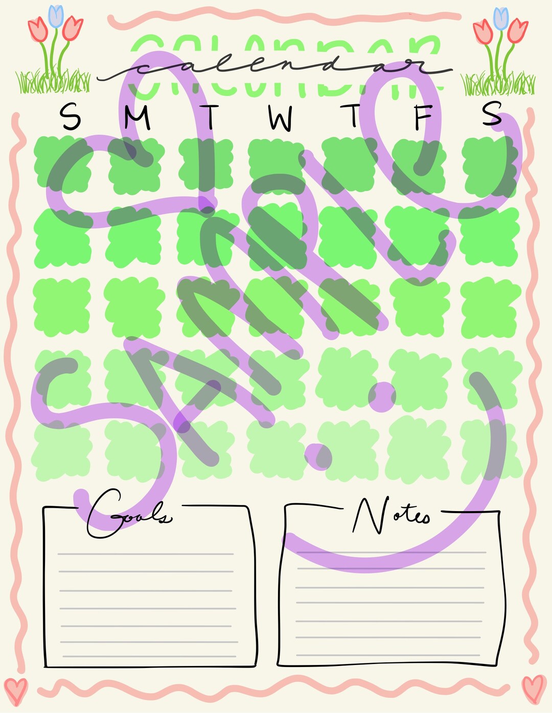 Printable Monthly Calendar (greenery Aesthetic) - Etsy