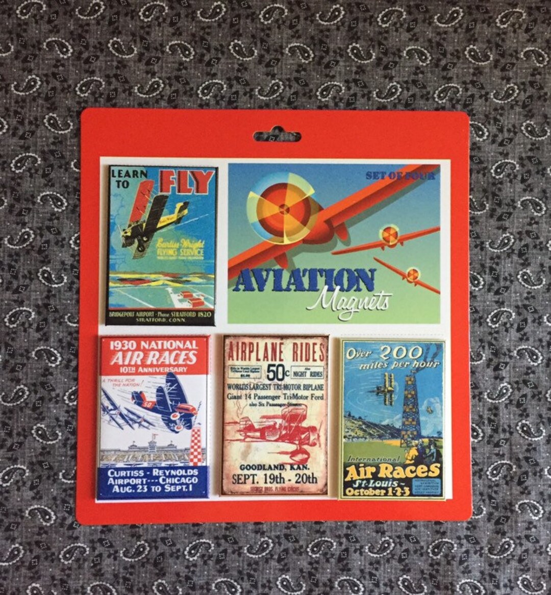 Vintage Airplane Race Poster Magnet Set. 4 Magnets Gift for Pilots ...