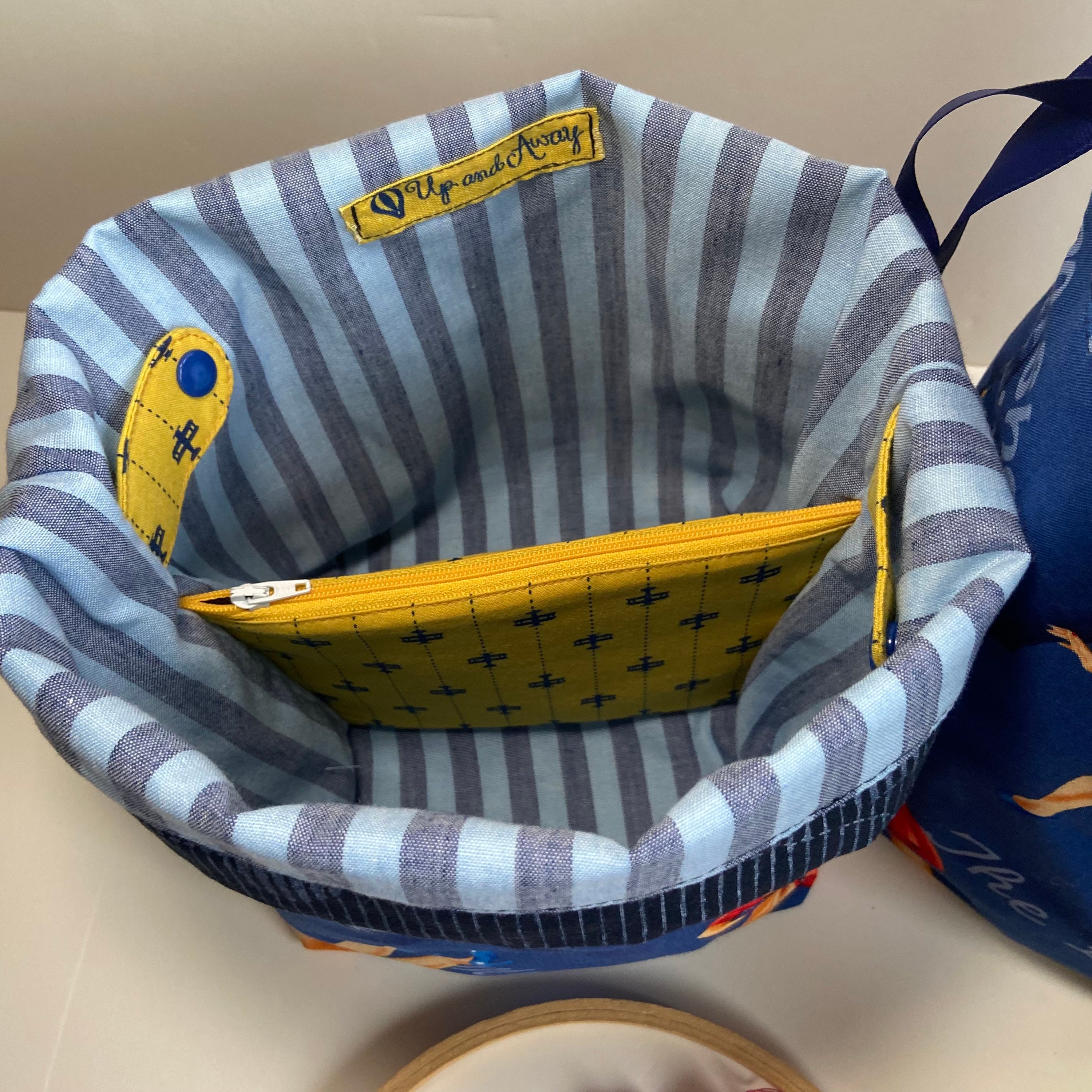 Sm. Airplane Pin-up Sock Sak Knitting Project Bag, Drawstring Closure ...