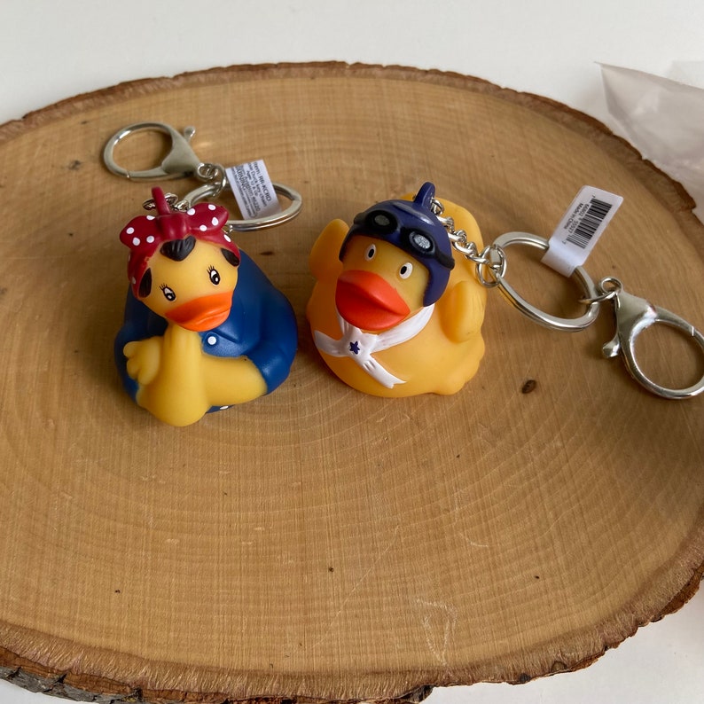 Pilot Rubber Duck or Rosie the Riveter KEY FOB. 2" Yellow Ducky With ...