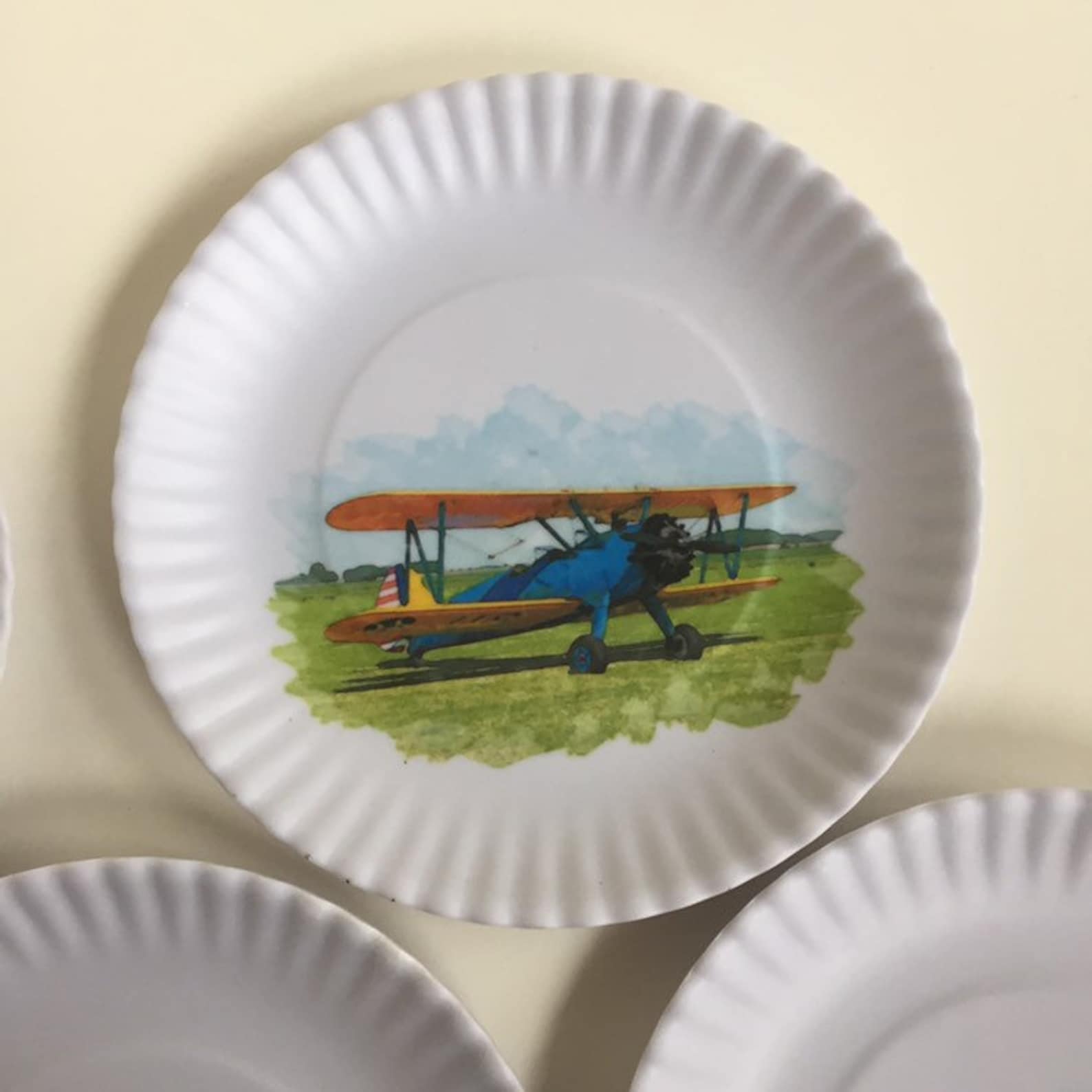 4 Classic Airplanes Party Plates 6 1/2” Dessert Stearman Biplane ...