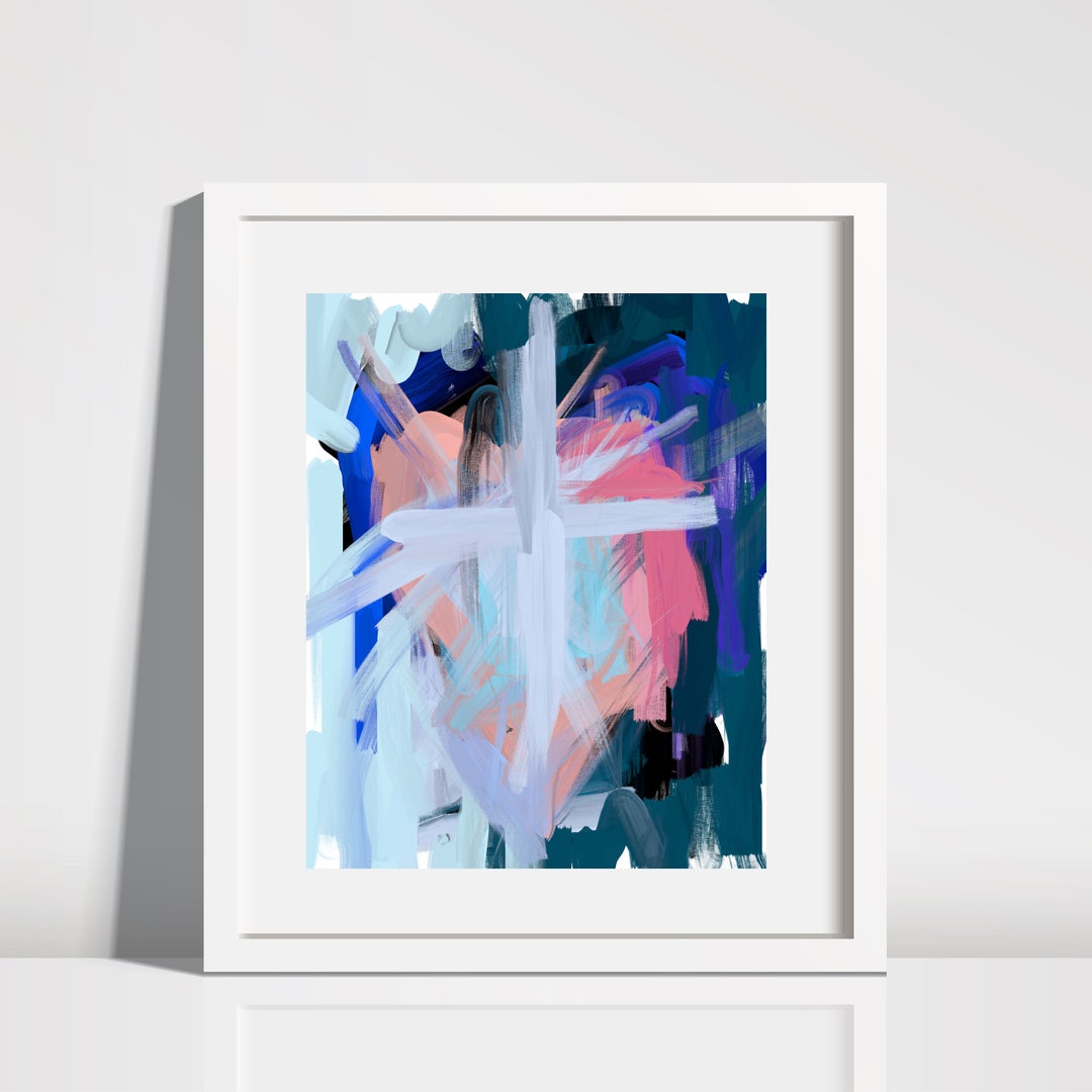 Cross My Heart Modern Abstract Creative Blue and Pink Wall Art Poster ...