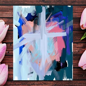 Cross My Heart Modern Abstract Creative Blue and Pink Wall Art Poster ...