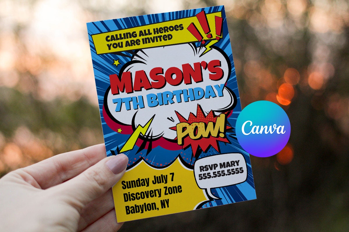 Comic Birthday Invitation Canva Template - Etsy
