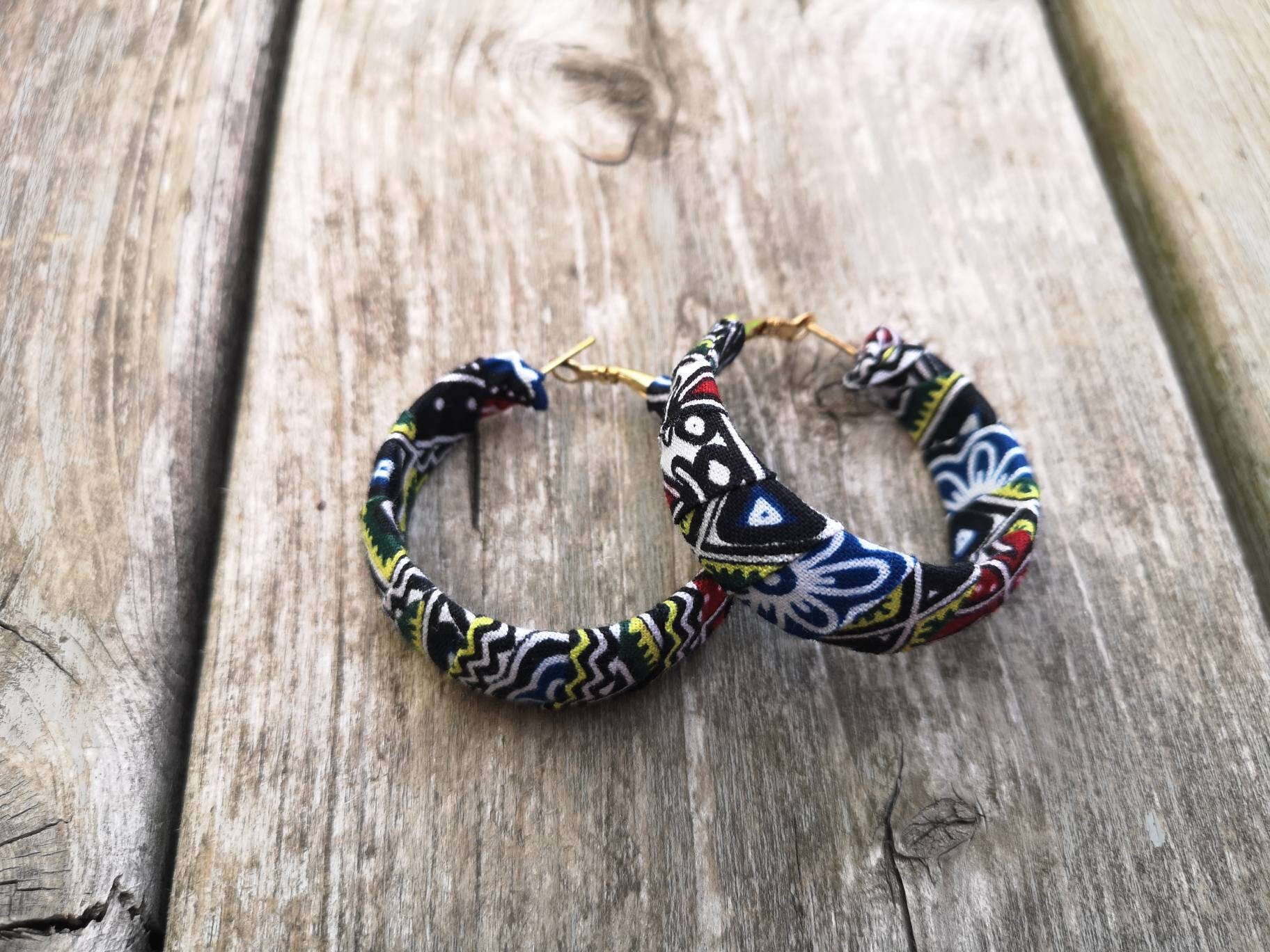 African Earring/african Fabric Earring/african Jewelry/african Hoops ...
