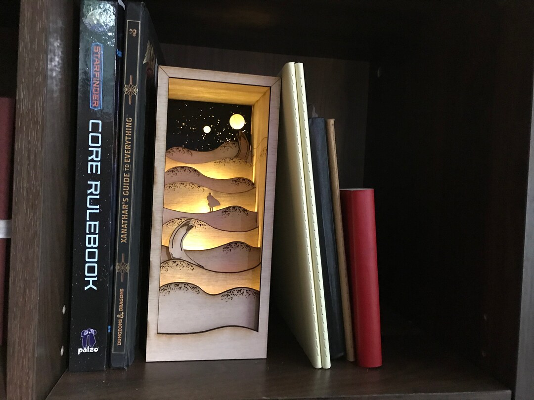Sand Dune at Night Book Nook | Desert-themed Bookshelf Insert | 3D Printed Book Nook With LED ...