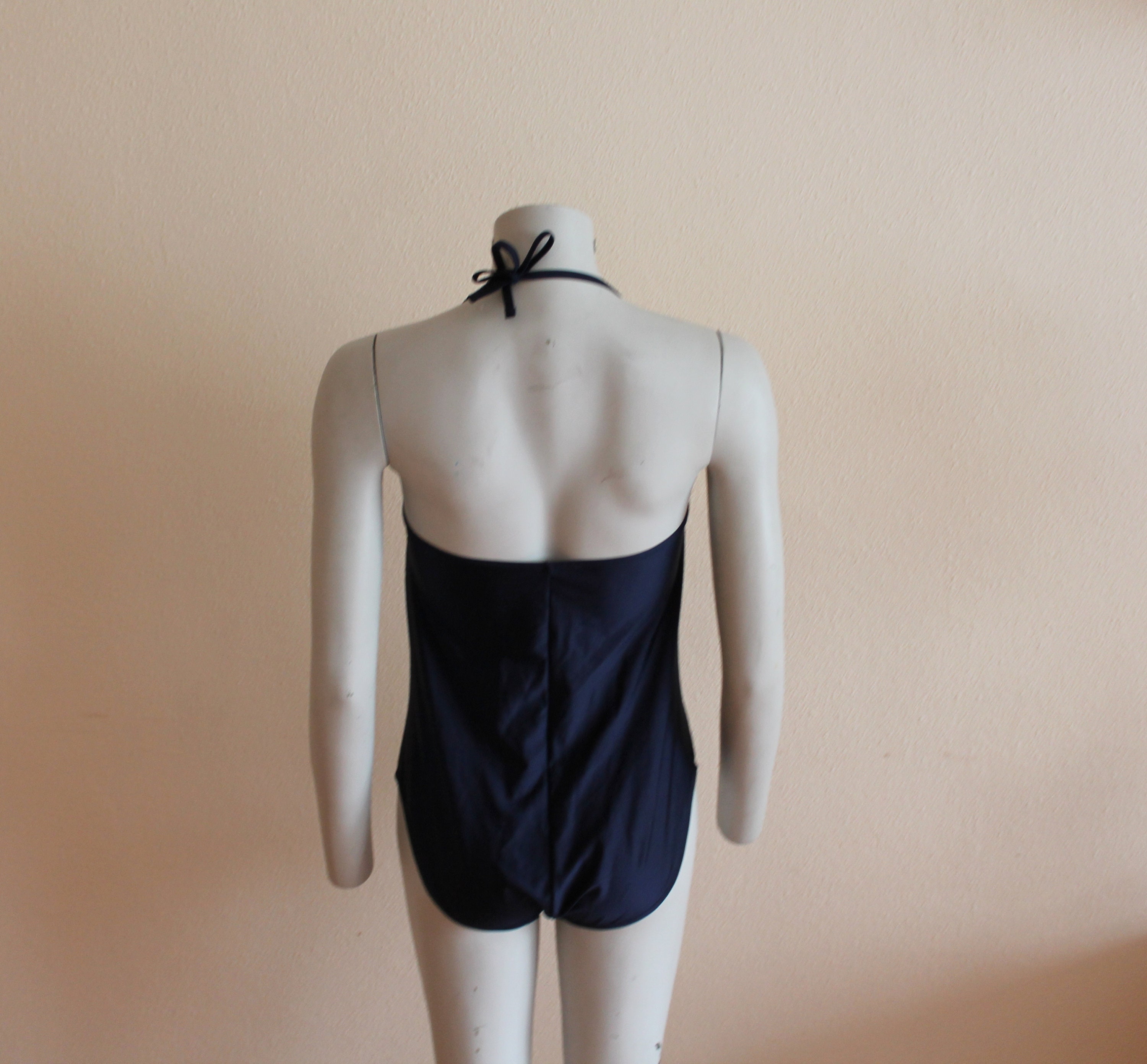 Vintage Front Knot One Piece Swimsuit Womens Blue Striped Swimwear ...