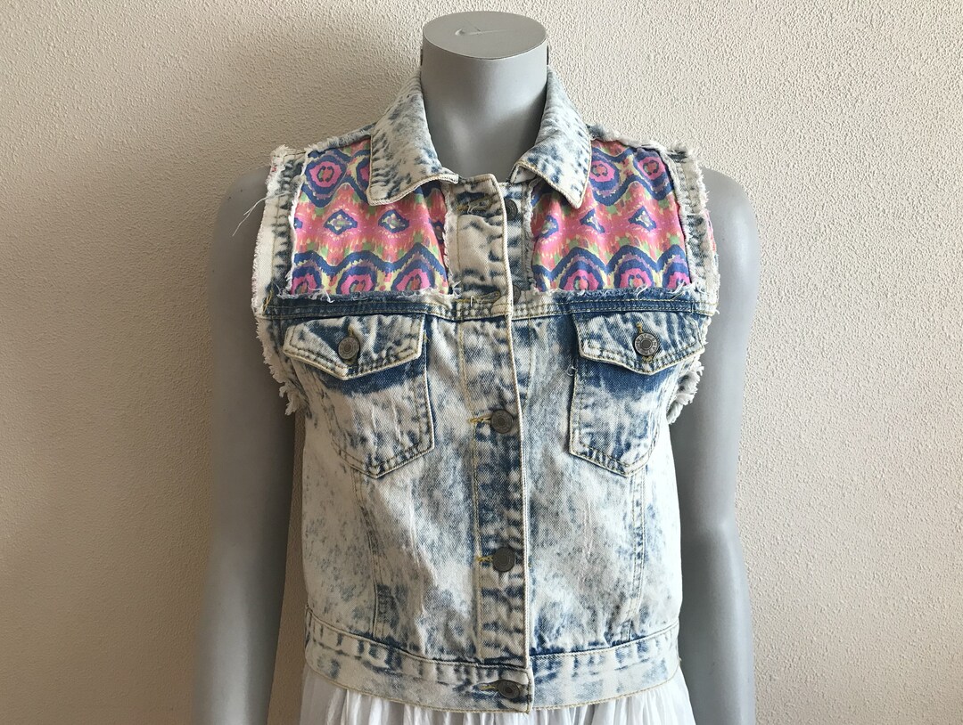Women's Vest Acid Wash Denim Vest Blue Denim Vest Jeans Vest Womens ...