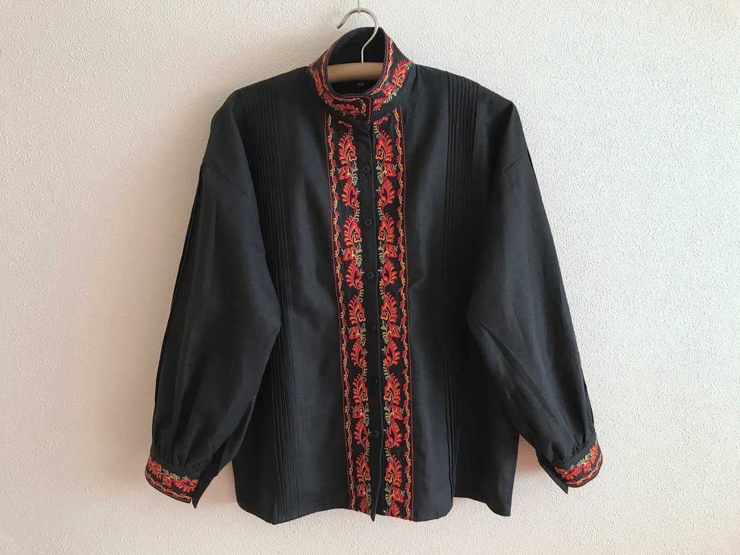 NOS Norway Bunad Blouse Black Bunad Shirt Embroidered Norway Blouse ...