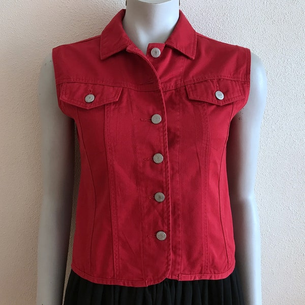 Red Denim Vest - Etsy