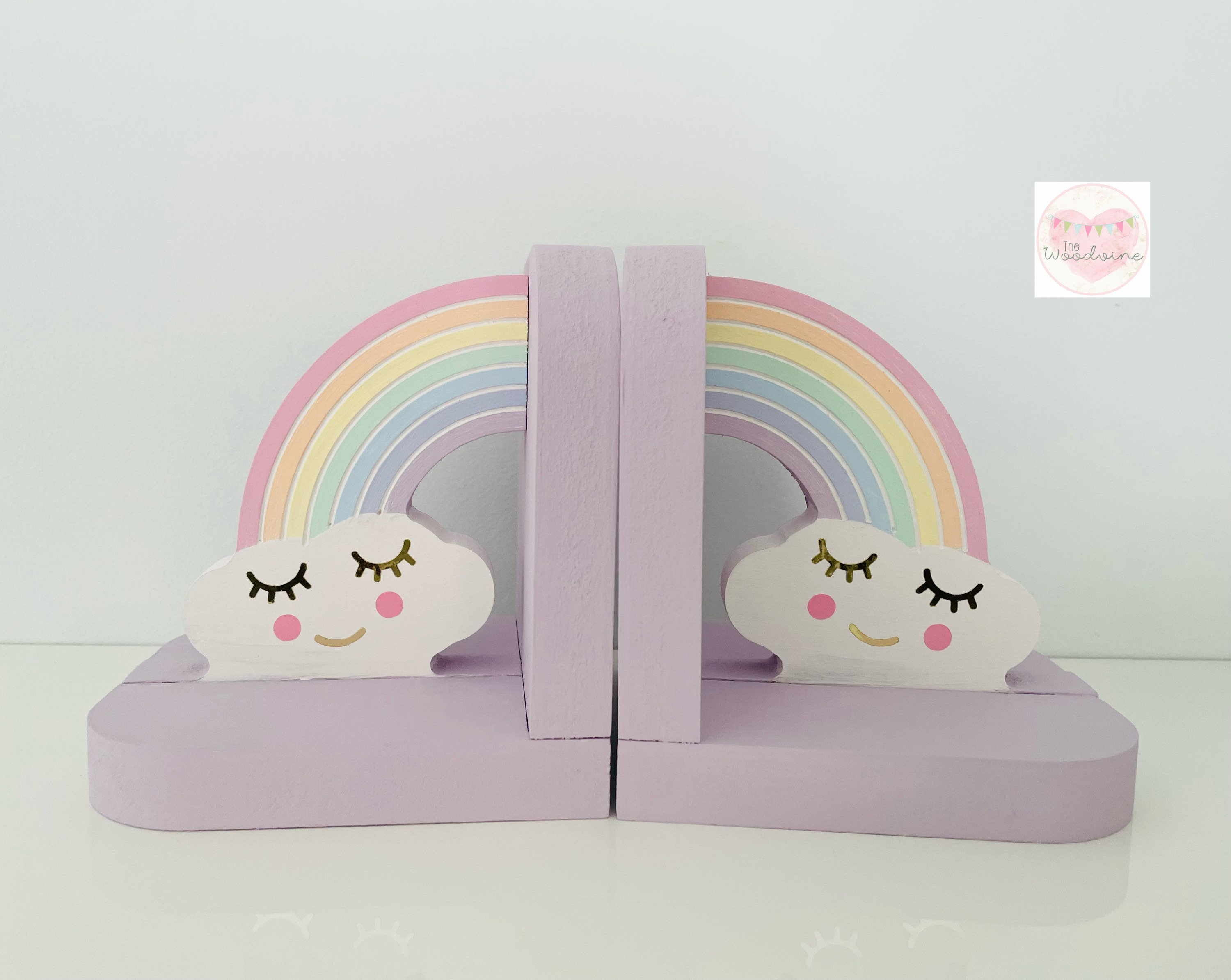 Wooden Rainbow Bookends With Sleepy Eye Clouds. Nursery or - Etsy