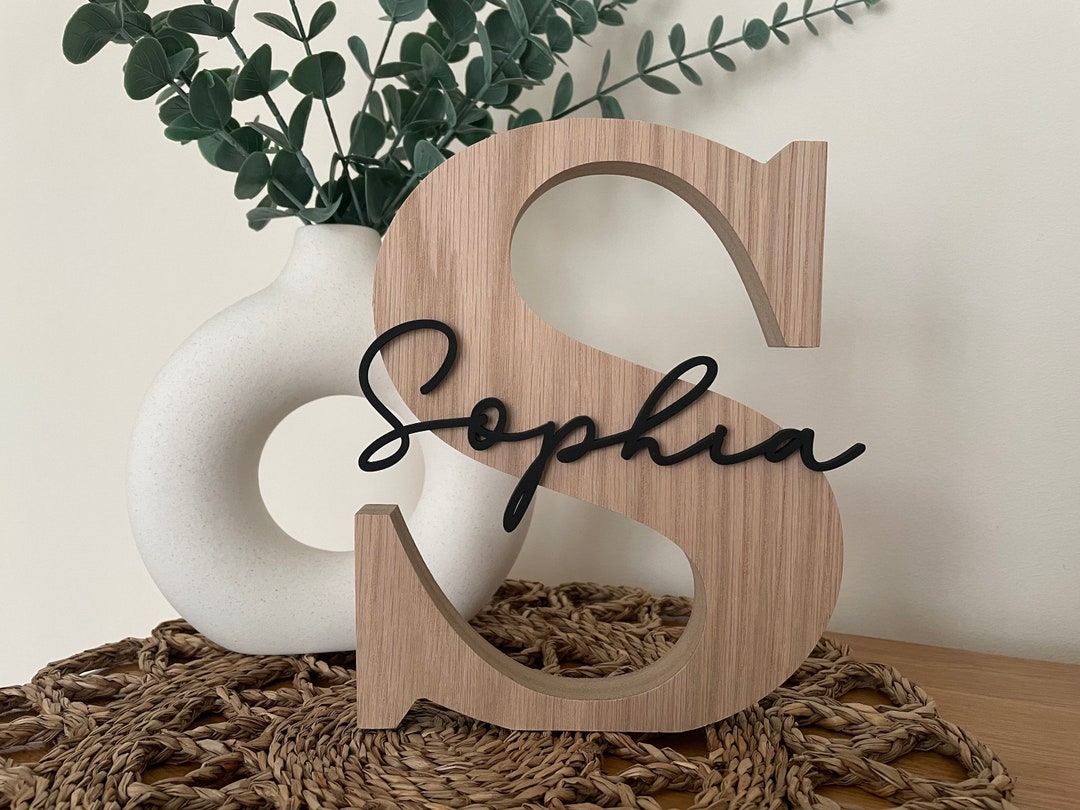 Oak Veneer Wooden Mdf Letter With Scripts Name, 15cm or 20cm Sizes ...