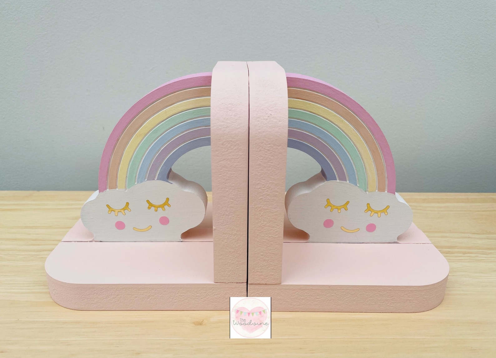 Wooden Rainbow Bookends With Sleepy Eye Clouds. Nursery or - Etsy