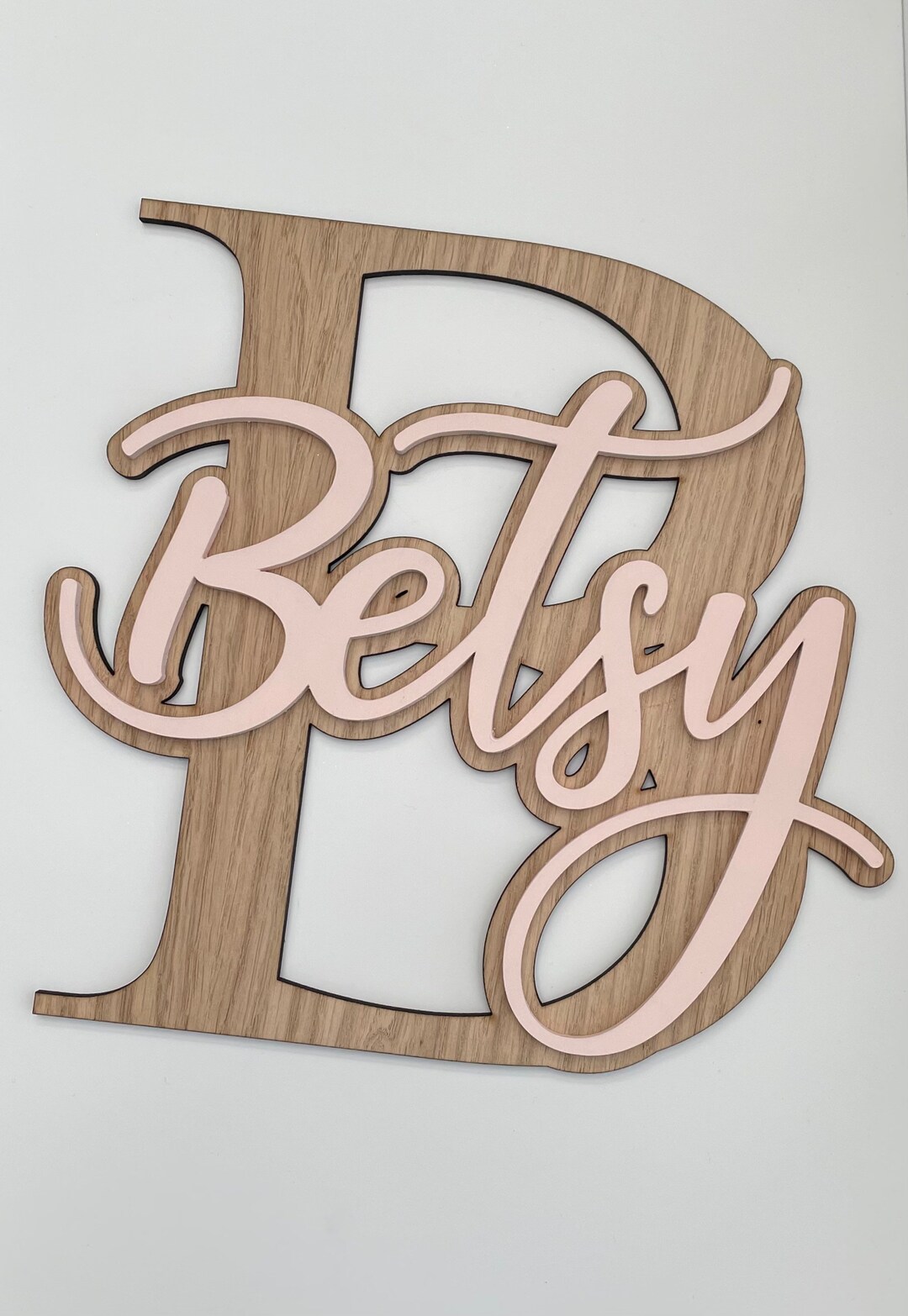 Oak Veneer Letter With Painted Script Name. 3 Sizes Available. Wall ...