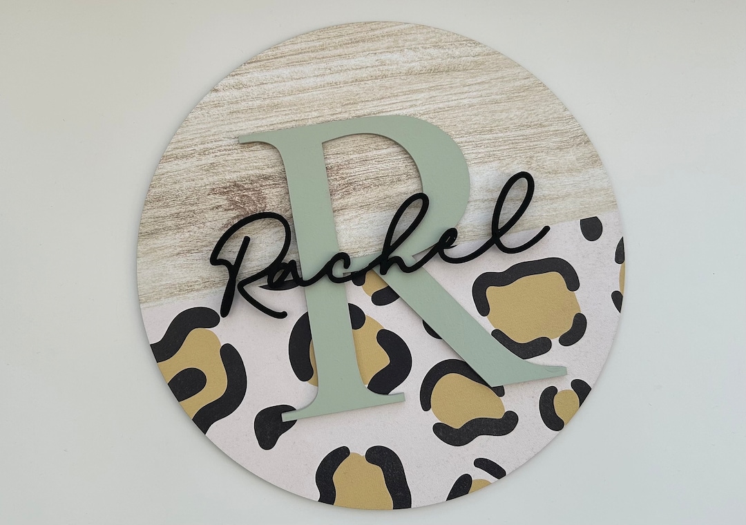 Personalised Pink Leopard Print Circle Plaque, With Letter and Name ...