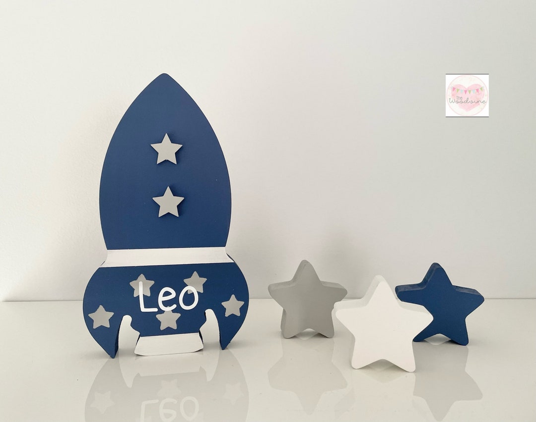 Wooden Rocket and 3 Stars Shelf Decoration Childs Bedroom or Nursery ...