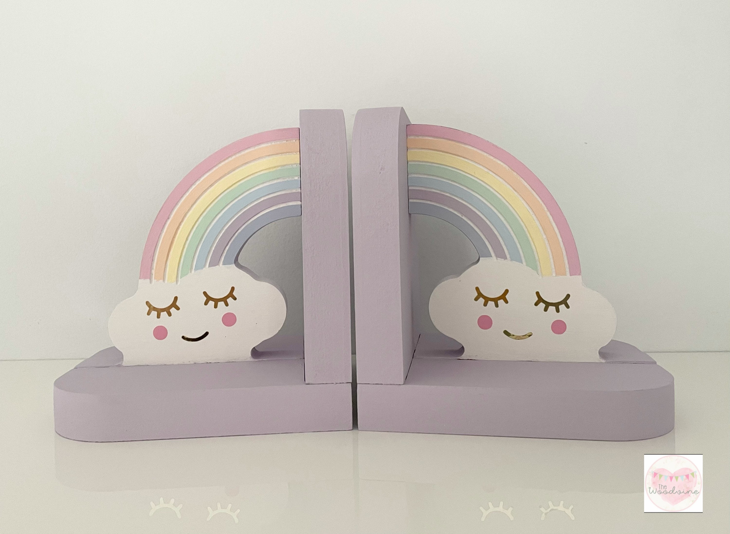 Wooden Rainbow Bookends With Sleepy Eye Clouds. Nursery or - Etsy