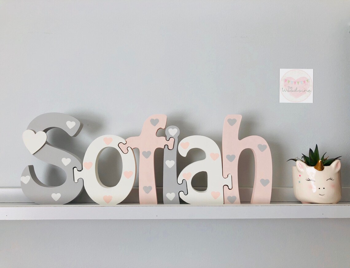 Wooden Jigsaw Name childs bedroom decor nursery decor | Etsy