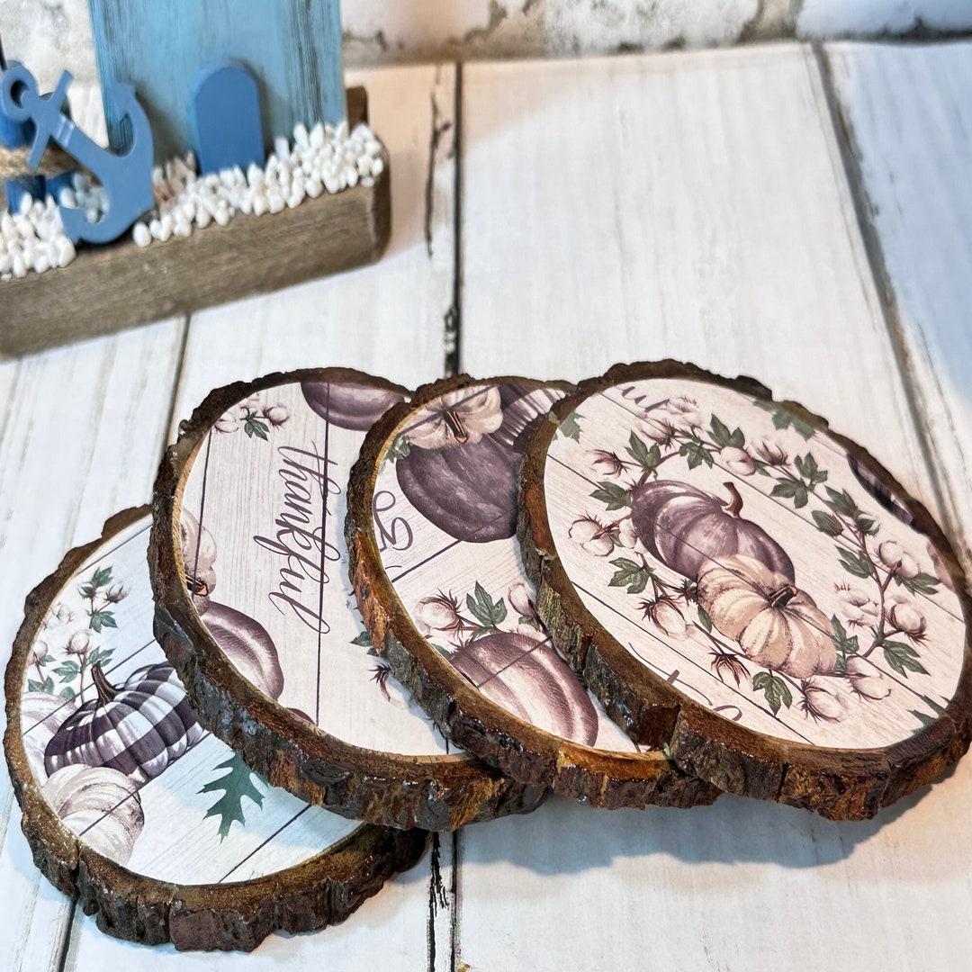 Rustic Decoupage Wood Coasters, Farmhouse Coffee Mug Coasters, Tree ...