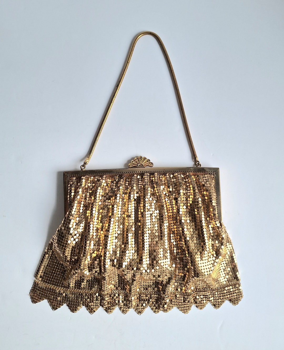 Golden Metallic Chainmail Bag, Evening Bag, 1950's, Gold, Metal Bag ...