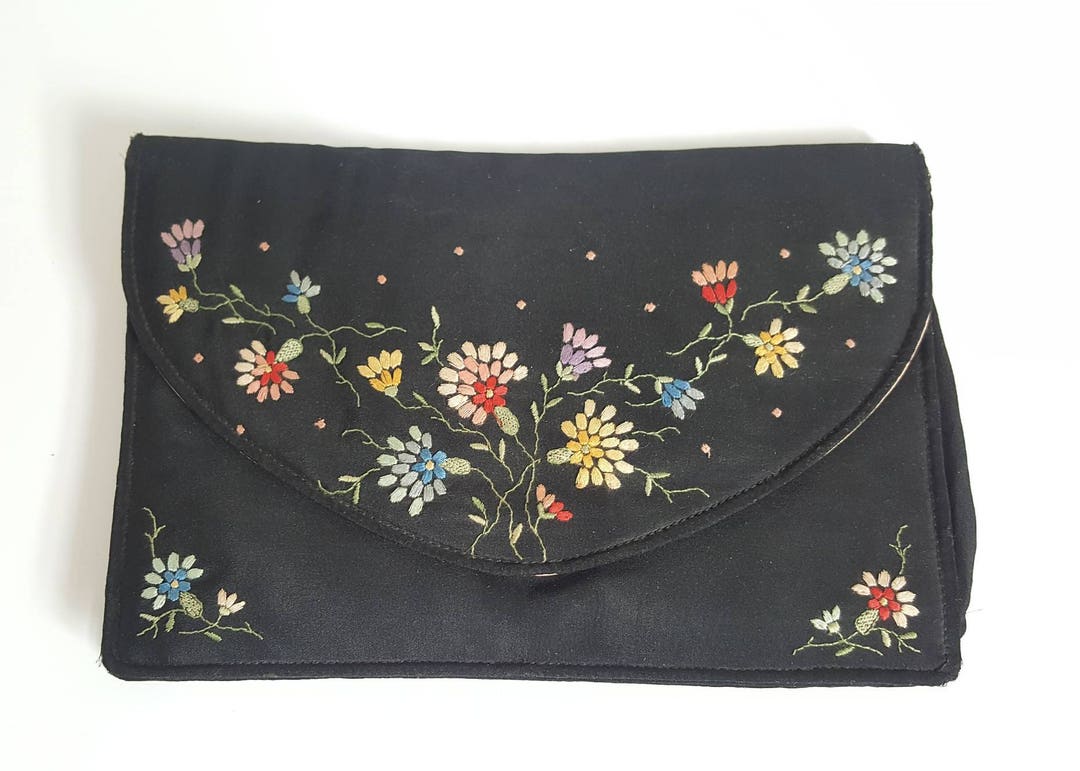 Silk Clutch Bag, Edwardian Purse, 1920's. Vintage Bag, Black Evening ...
