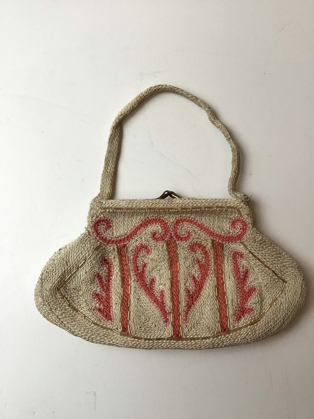 1930’s Belgian, Embroidered Vintage Evening Bag, Ivory, Pink, Gold - Etsy