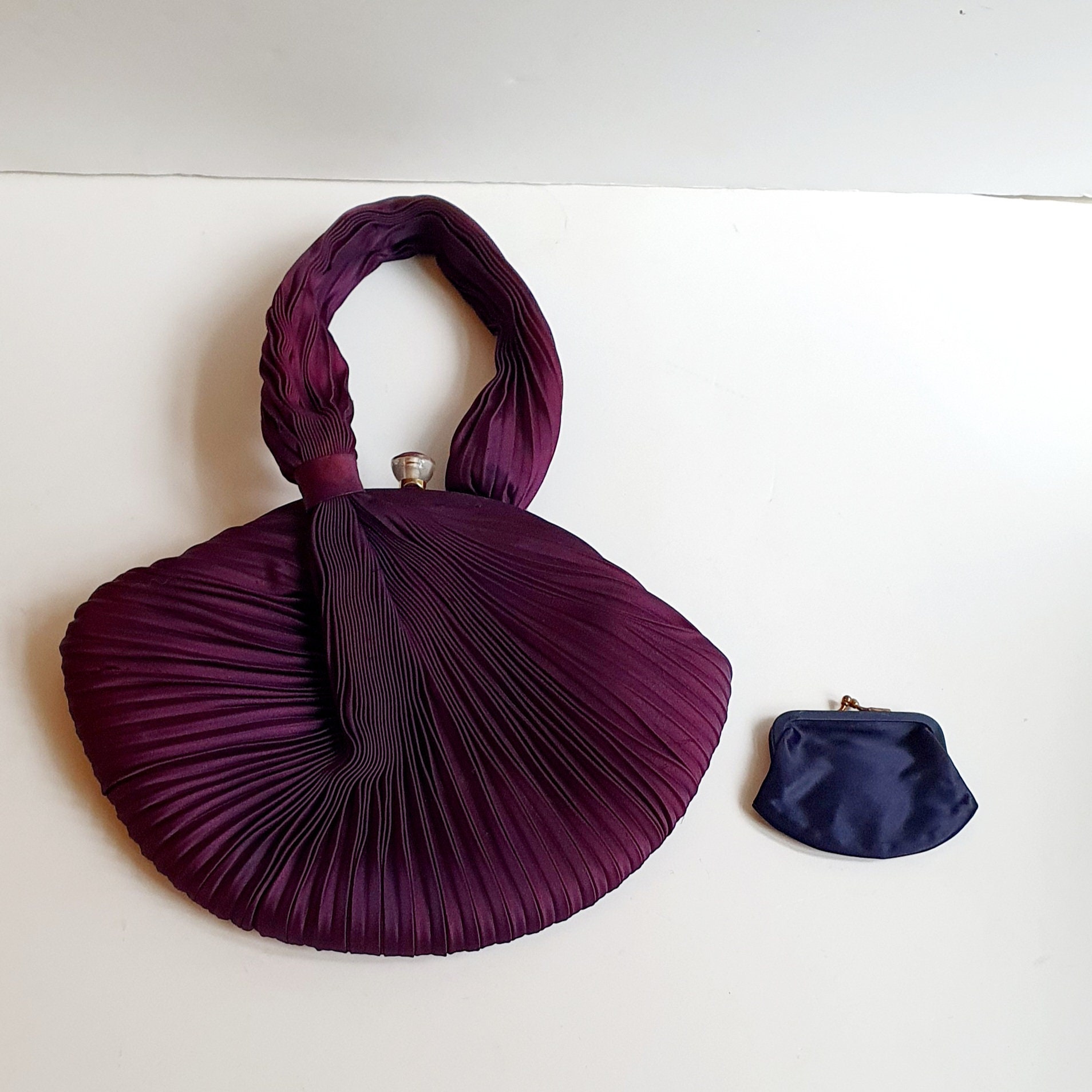 Purple Art Deco Pleated Satin Bag, Lucite Clasp, Made in France, Blue ...