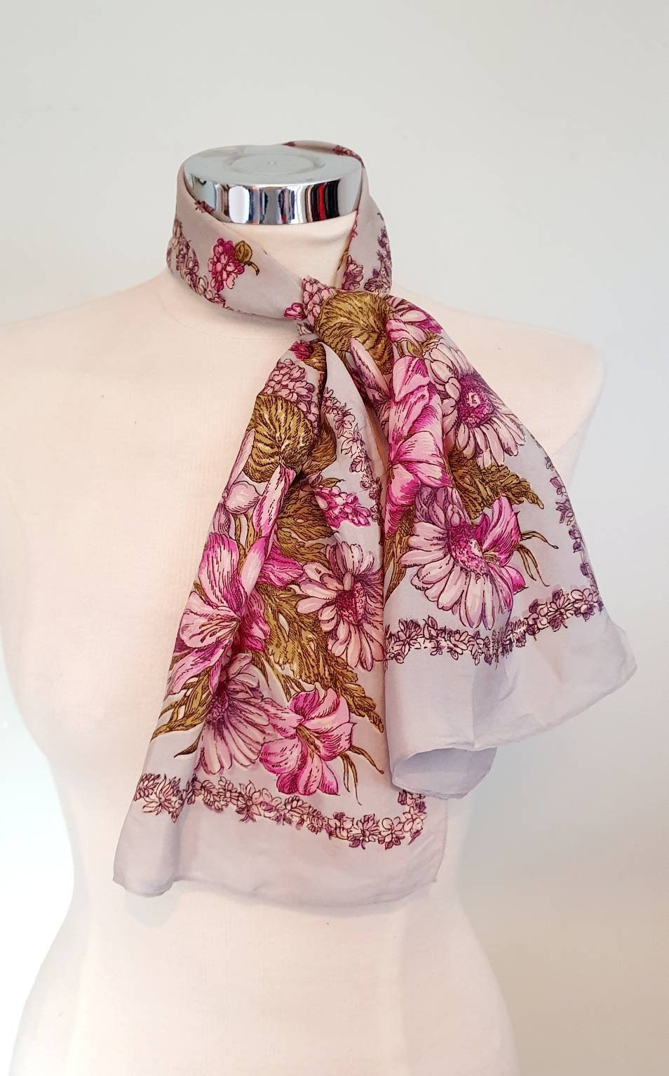 Vintage Fifties Scarf, Long Silk Scarf, Blue, Lilac and Purple - Etsy