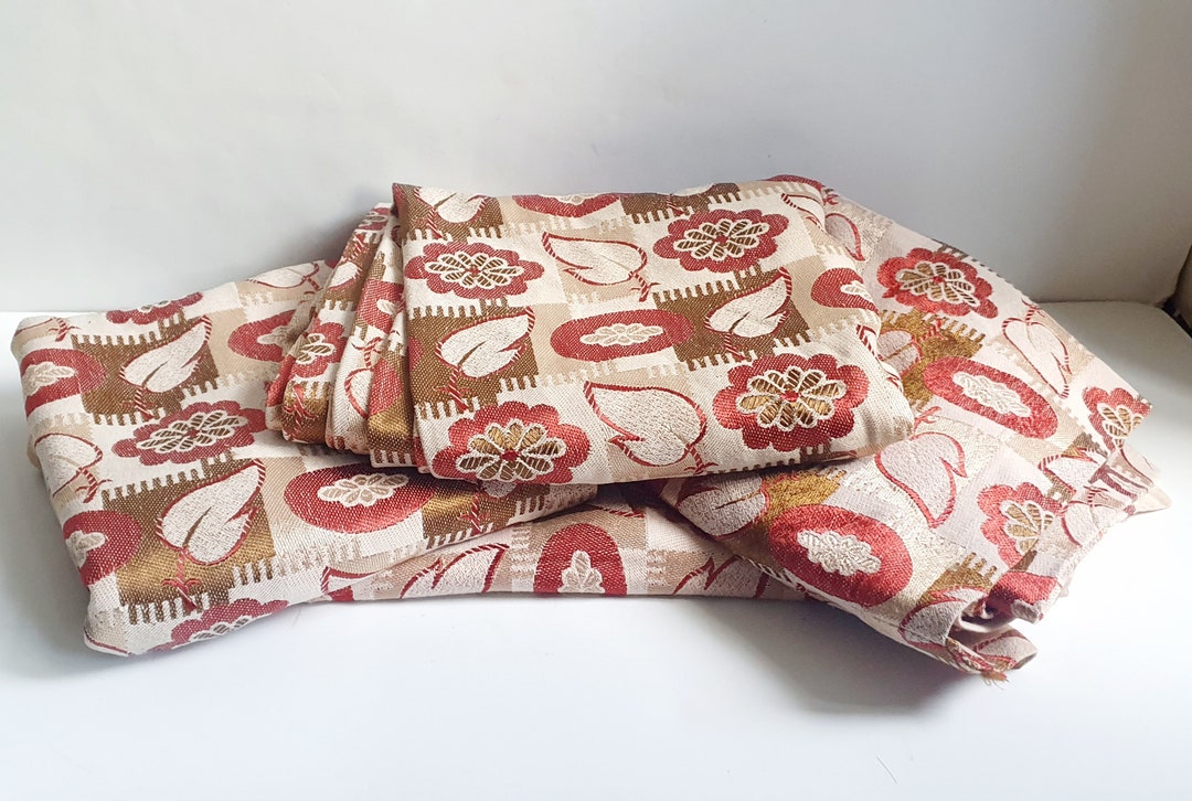 Vintage Curtains Panels X 4, Mid Century, 1950's, Floral and Leaf ...