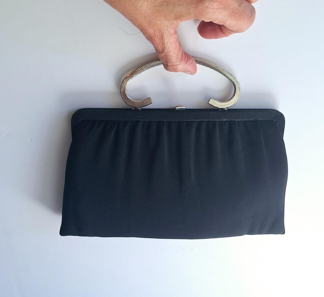 1950s Black Crepe Evening Bag: Vintage Harry Levine Clutch With Silver ...