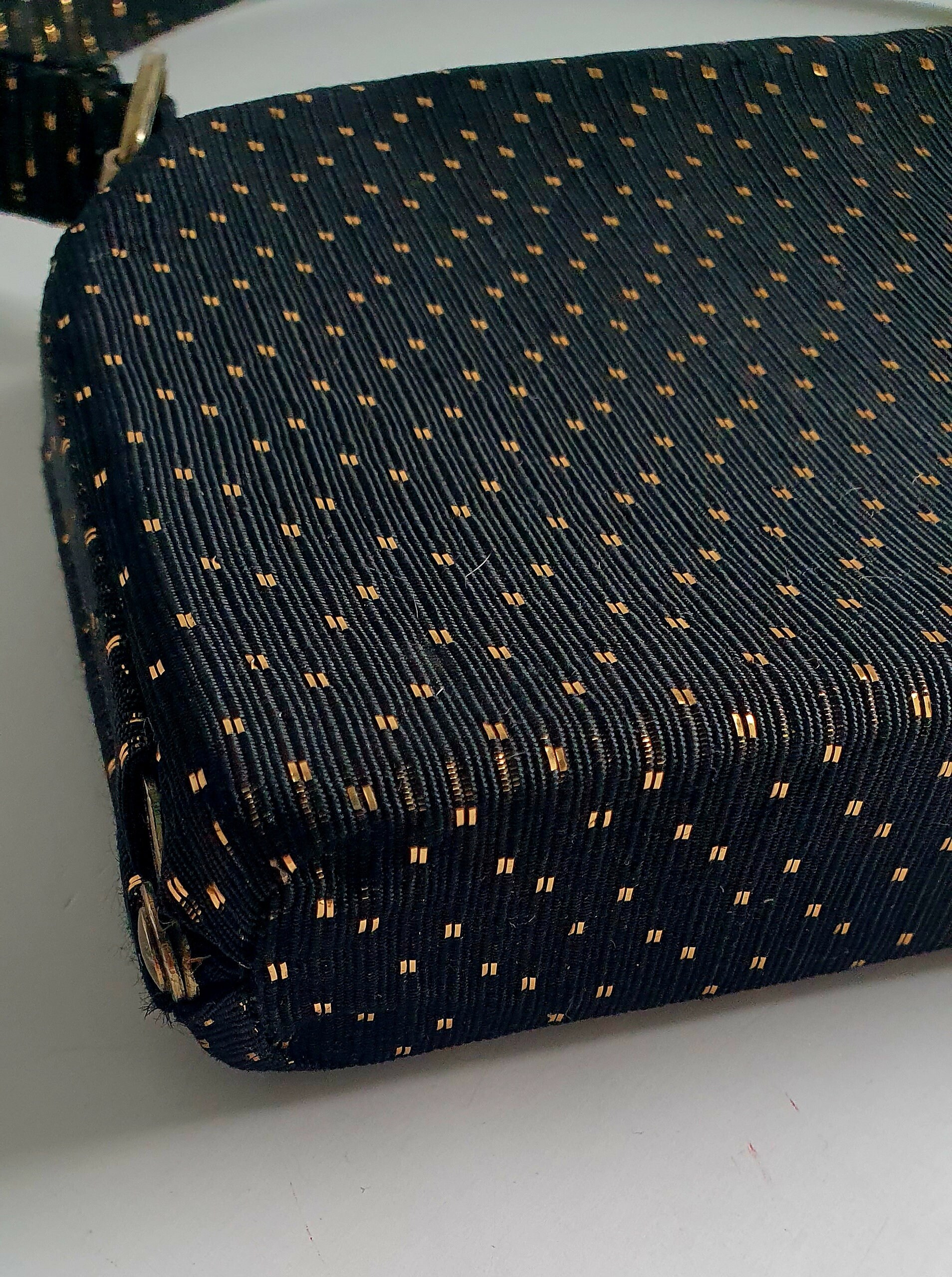 Vintage Black and Gold Box Bag, 1950's Handbag, Original Mirror ...