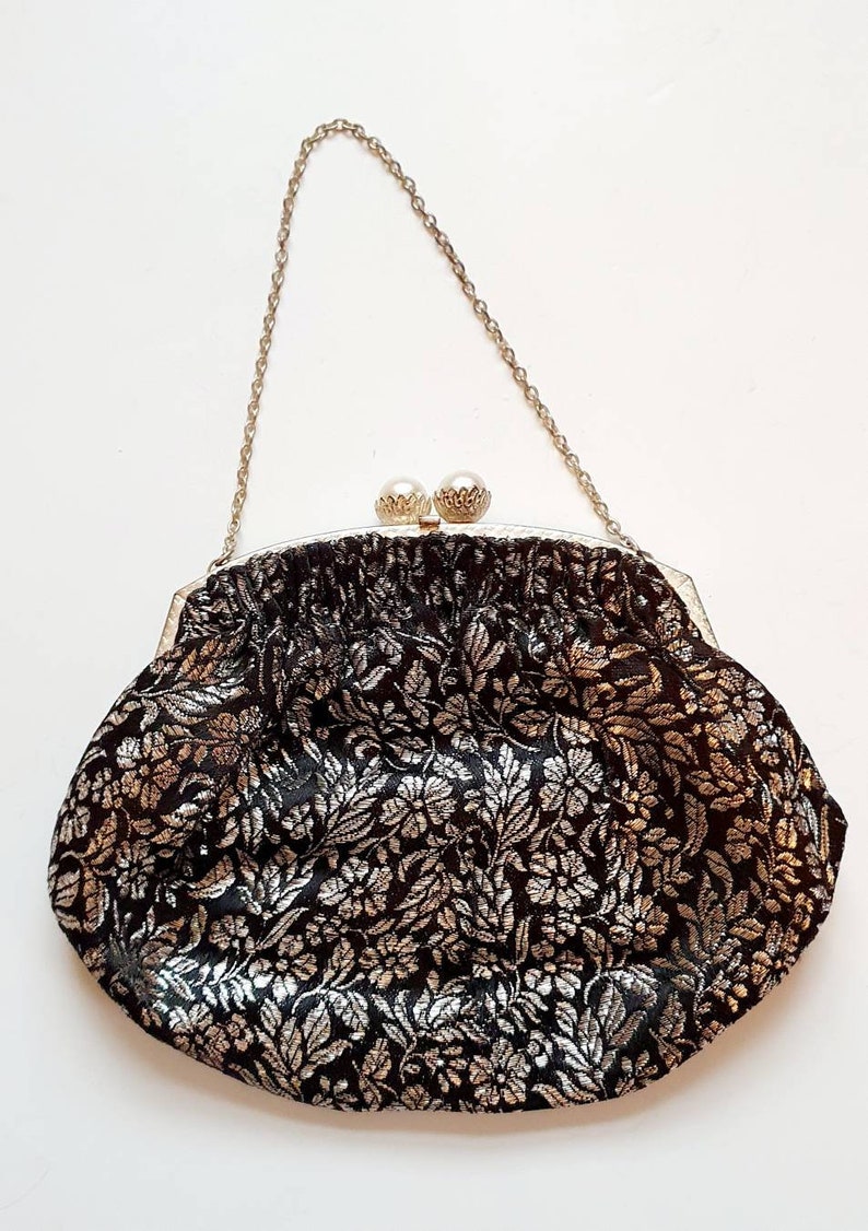 1930's Black and Silver Brocade Evening Bag, Made in France, Immaculate ...