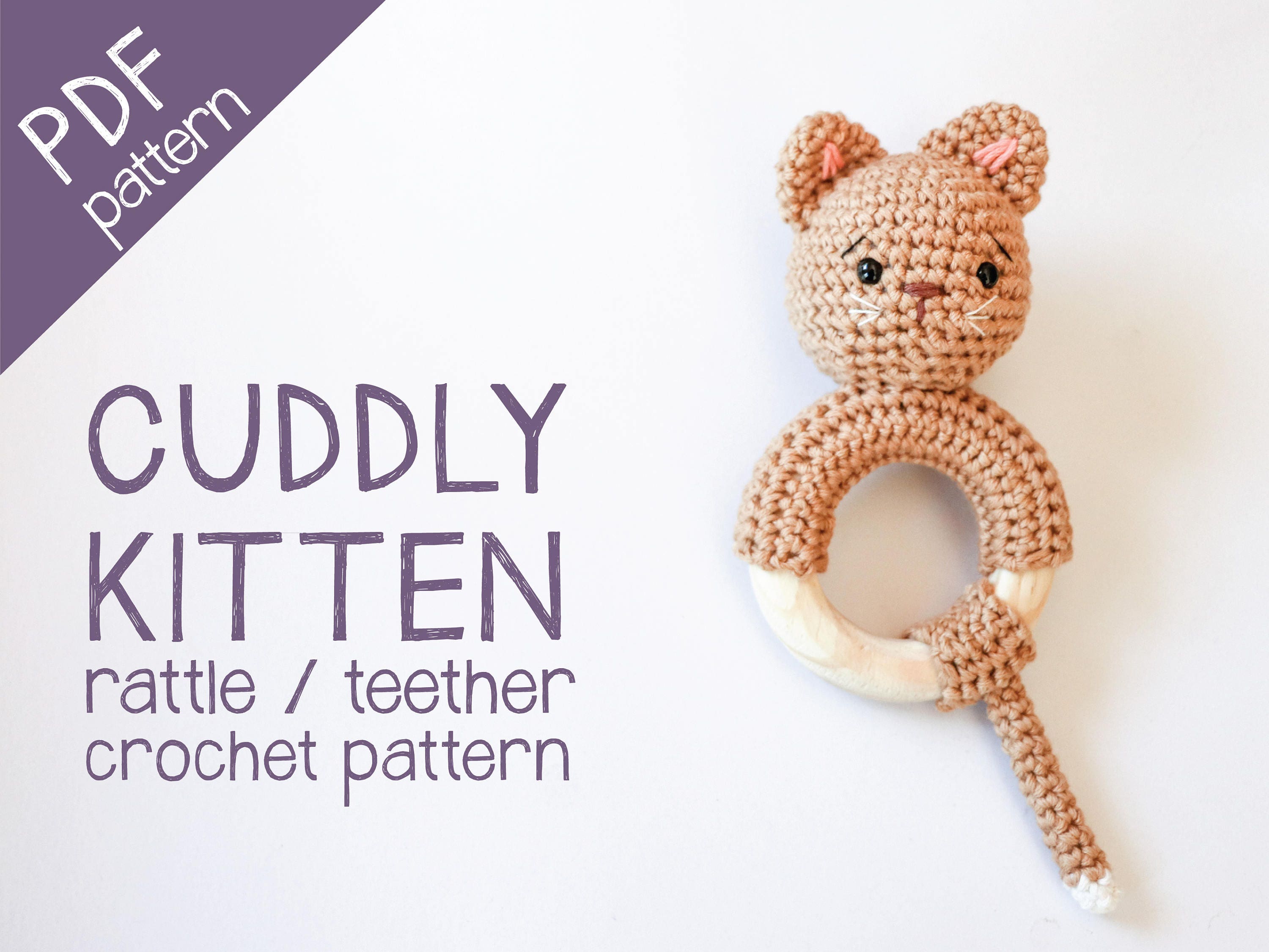 Kitten Cat Crochet Rattle / Teether Pattern // Crochet Baby | Etsy