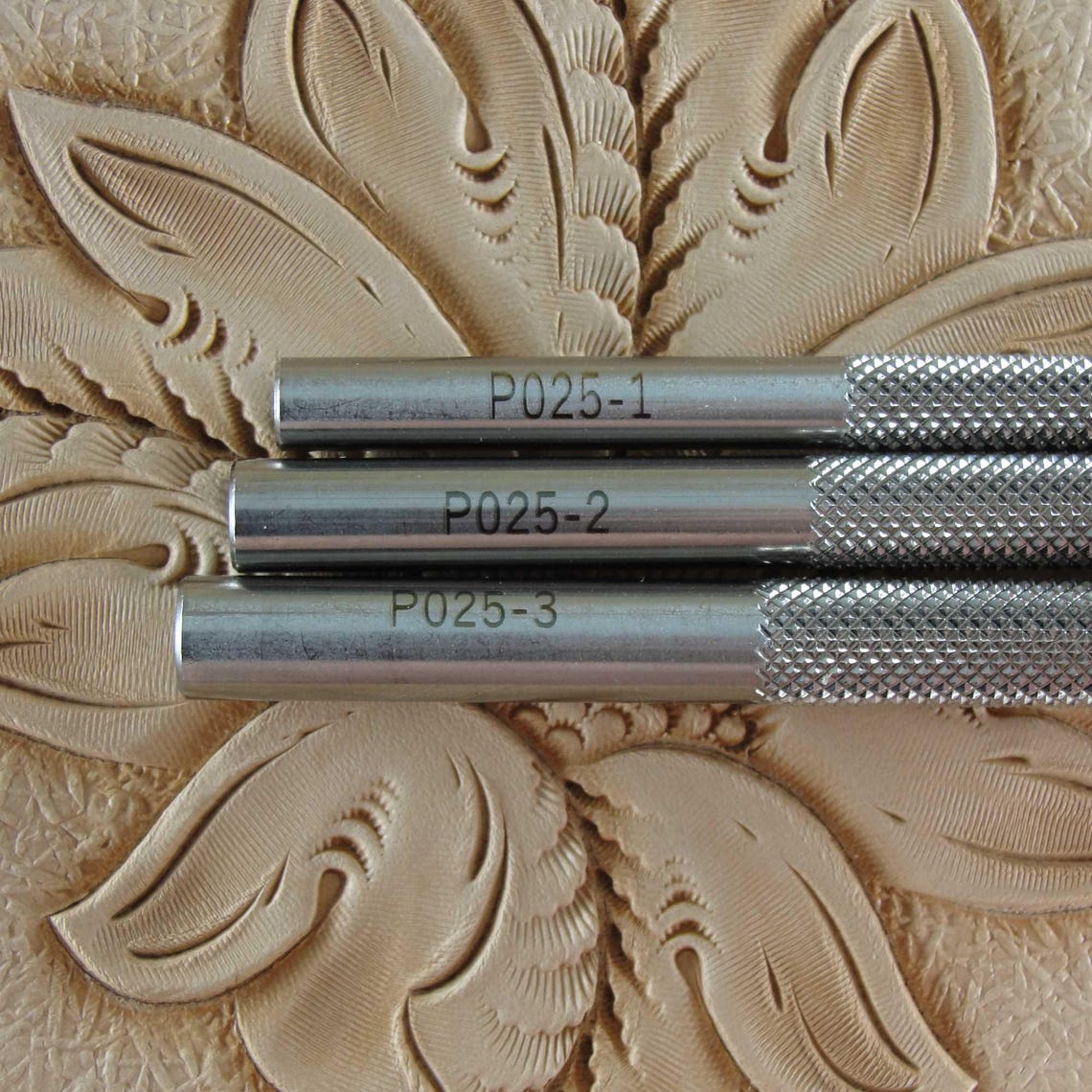 Small 3-piece Horizontal Lined Pear Shader Leather Stamp Set, Stainless ...