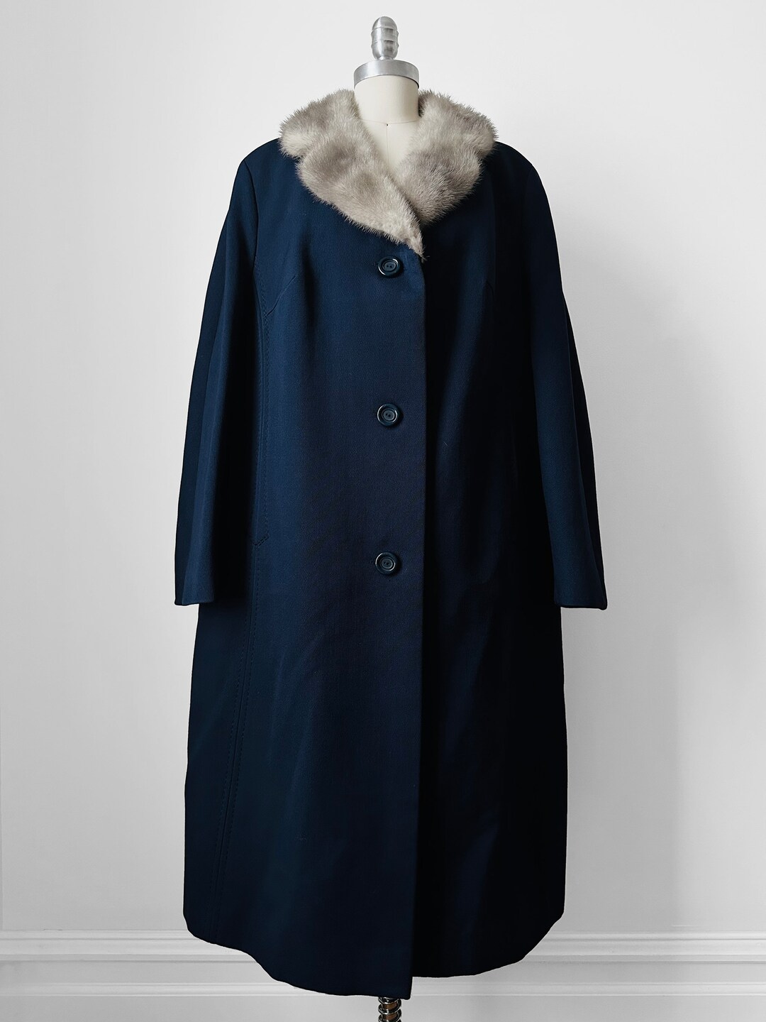 Vintage, 50s, 60s, Navy, Blue, Fur Collared, Overcoat - Etsy