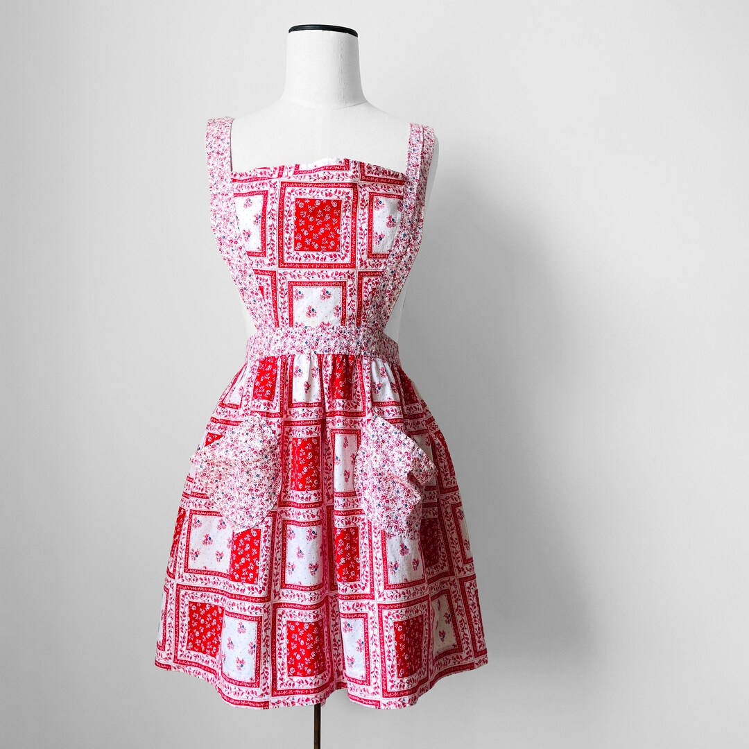 Vintage, 1960s, 60s, Red, White, Blue, Patchwork, Patterned, Tied-waist ...