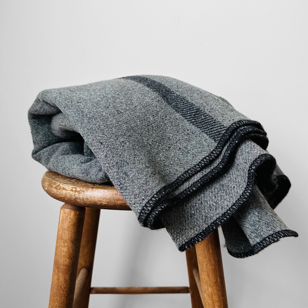 Vintage, Grey, Black, Striped, Military, Well-worn, Wool, Blanket - Etsy