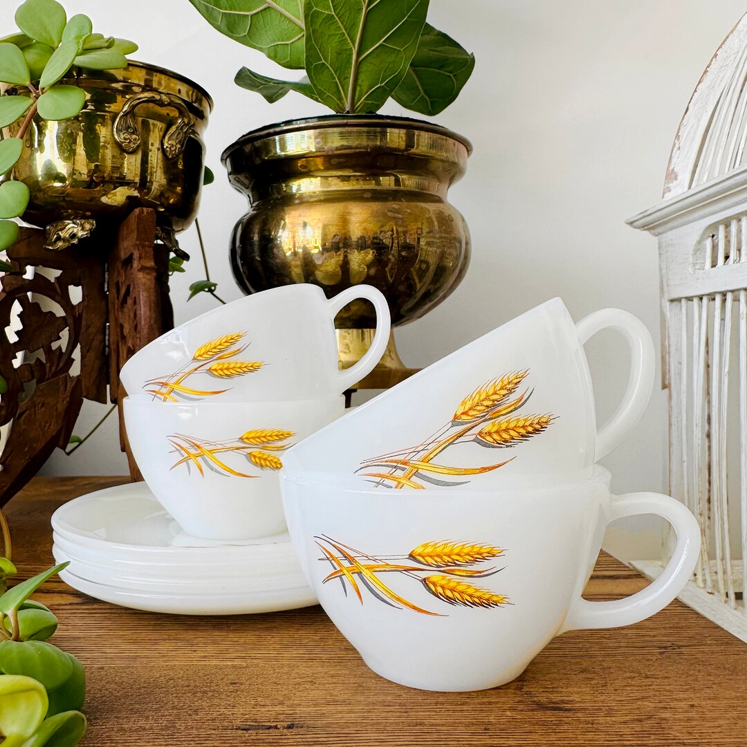Vintage, 1970s, 70s, Milk Glass, FIRE KING, Prairie Motif, Cups ...