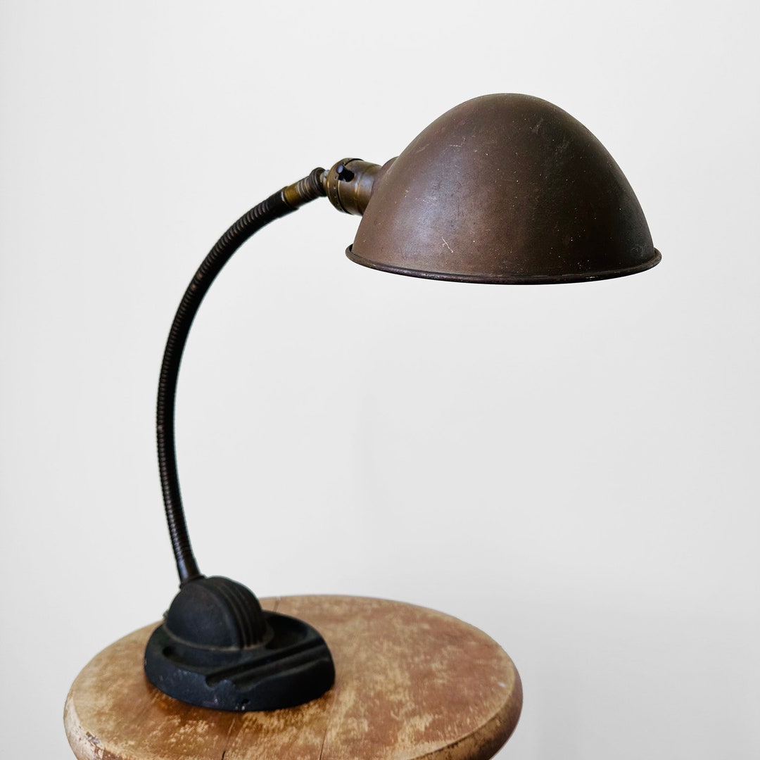 Vintage, 40s, 1940s, Olive Brown, Metal, Cast Iron, Gooseneck, Rewired ...