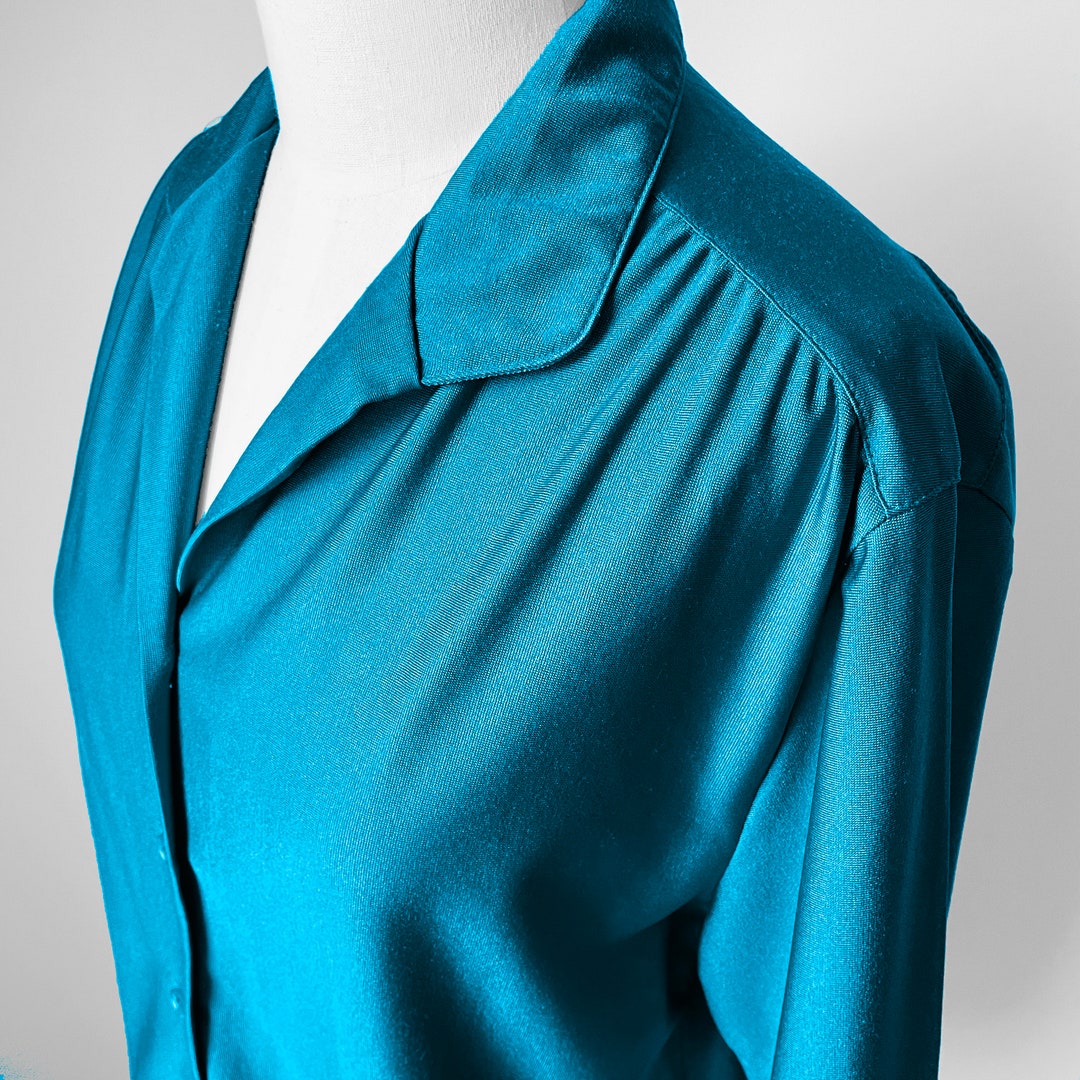 Vintage 1970s 70s Teal Blue Green Gather Pleat - Etsy