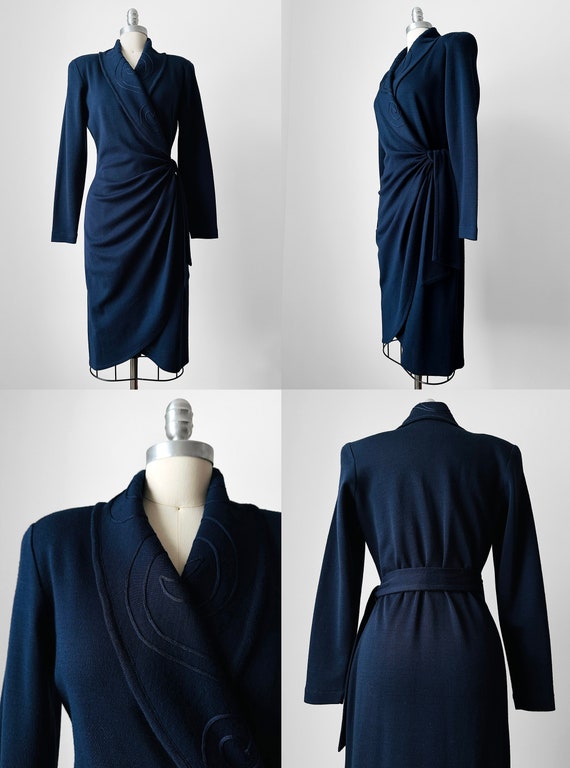 Vintage, 80s, 1980s, Navy, Blue, Embroidered, Belted,… - Gem