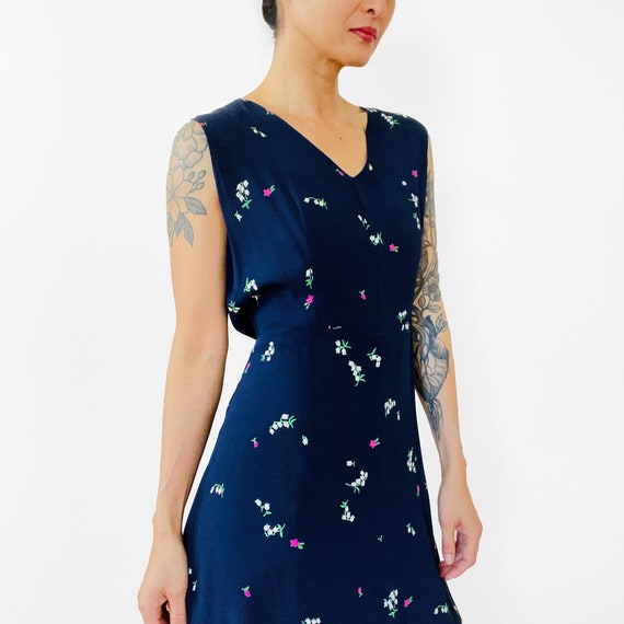 Vintage 1960s 60s Navy Blue Dark-blue Floral Side-zip - Etsy