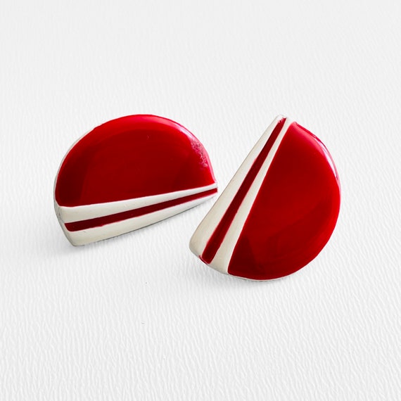 Vintage 1950s 50s Red White Half Moon Enamelled… Gem