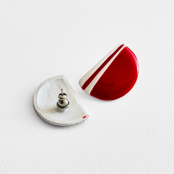 Vintage 1950s 50s Red White Half Moon Enamelled… Gem