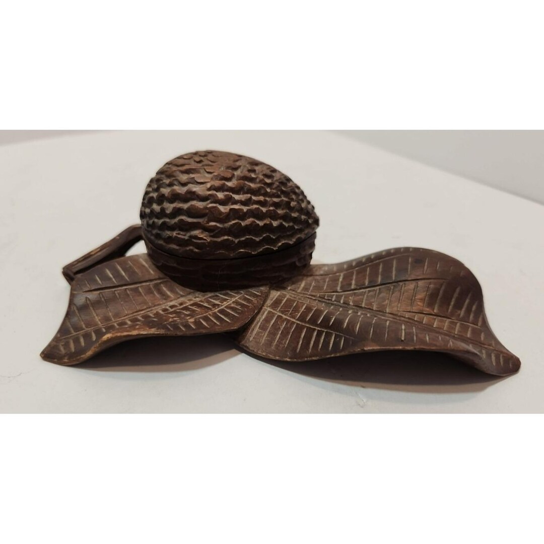 Vintage Carved Wood Acorn Leaf Hinged Inkwell Brown Wood Great Details ...