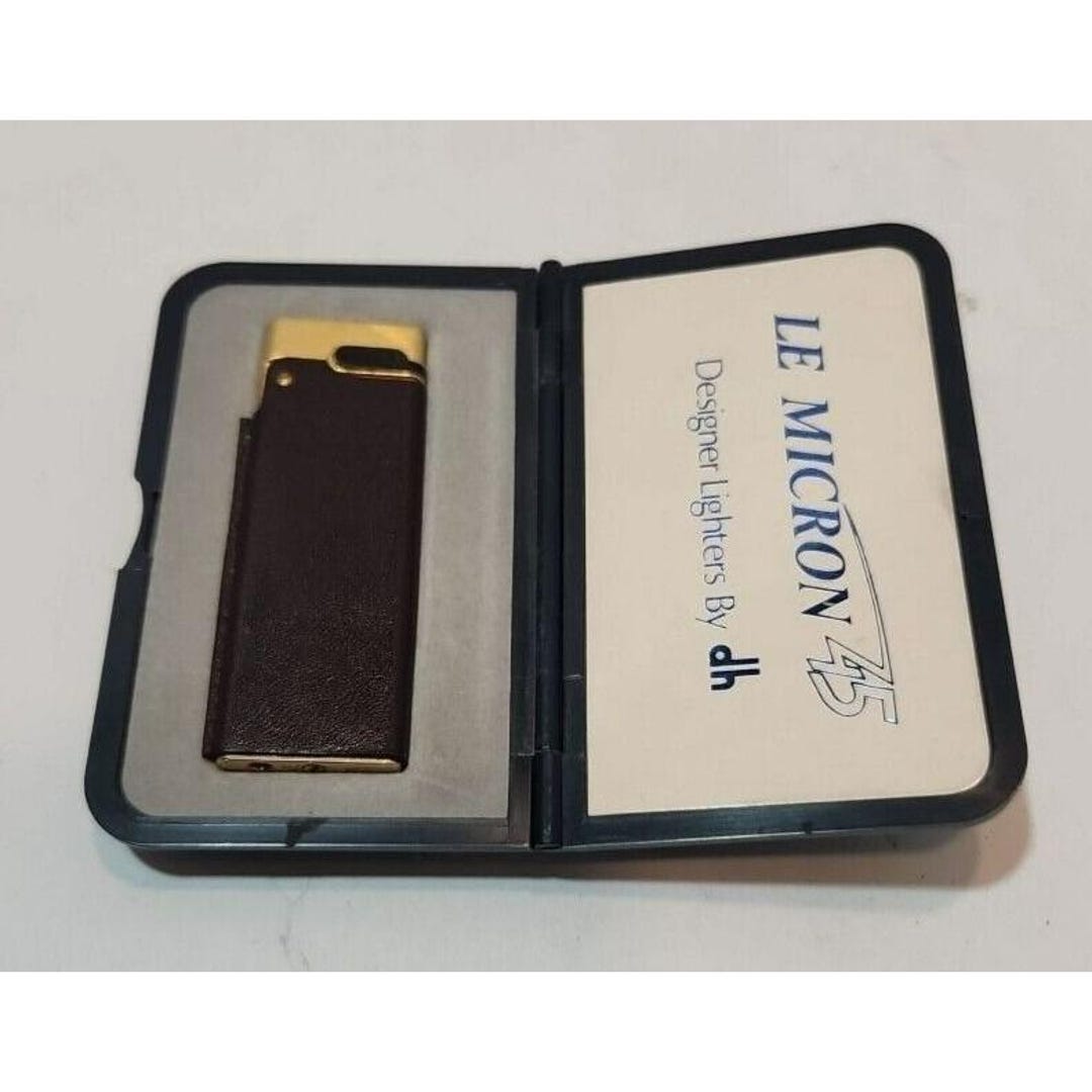 Vtg Le Micron 45 Designer Lighters by DH Brown Leather Slim - Untested ...